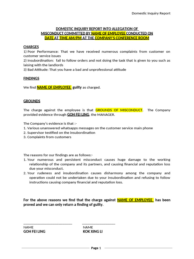 Domestic Inquiry Report | PDF