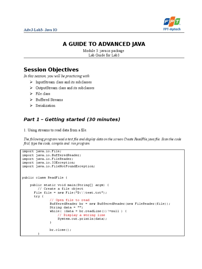 A Guide To Advanced Java: Advj-Lab3 | PDF | Computer File | Java (Programming Language)