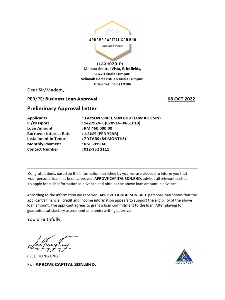 Business Loan Approval for Layson Space | PDF