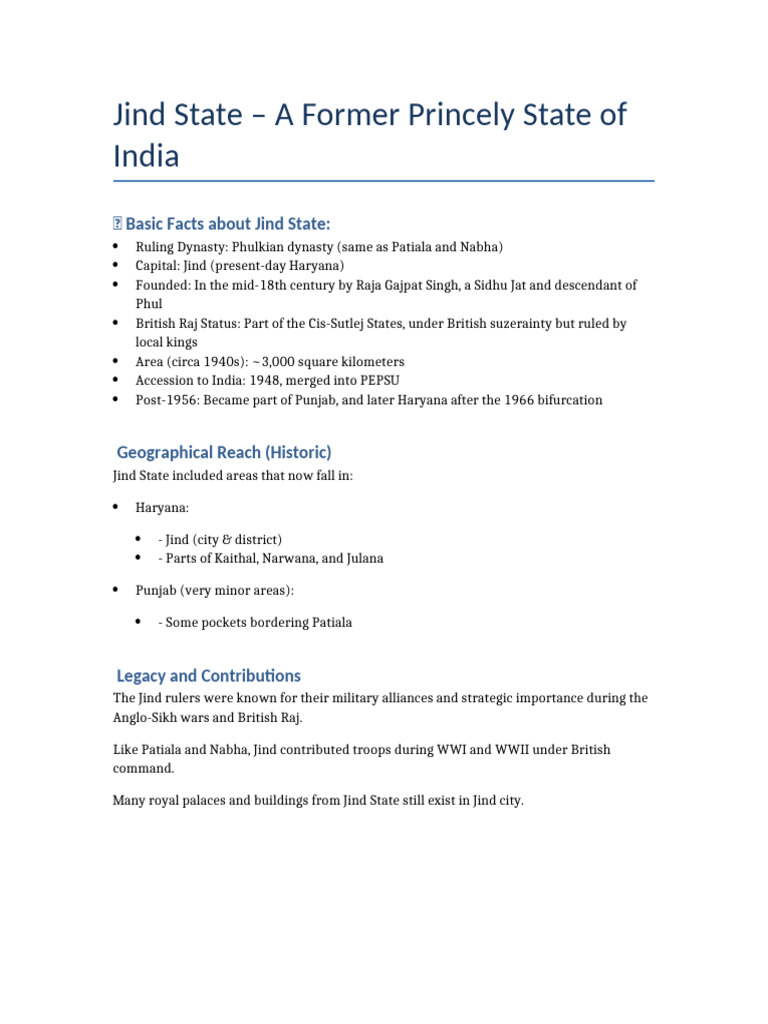 Jind State Info | PDF