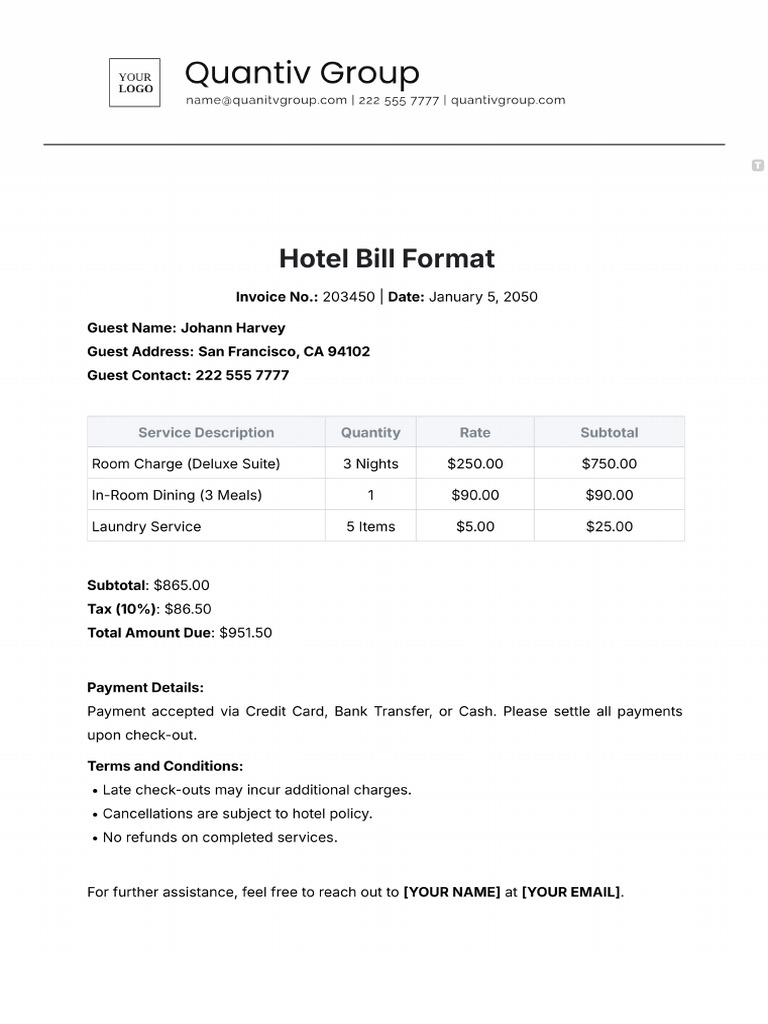 Hotel Bill Format | PDF