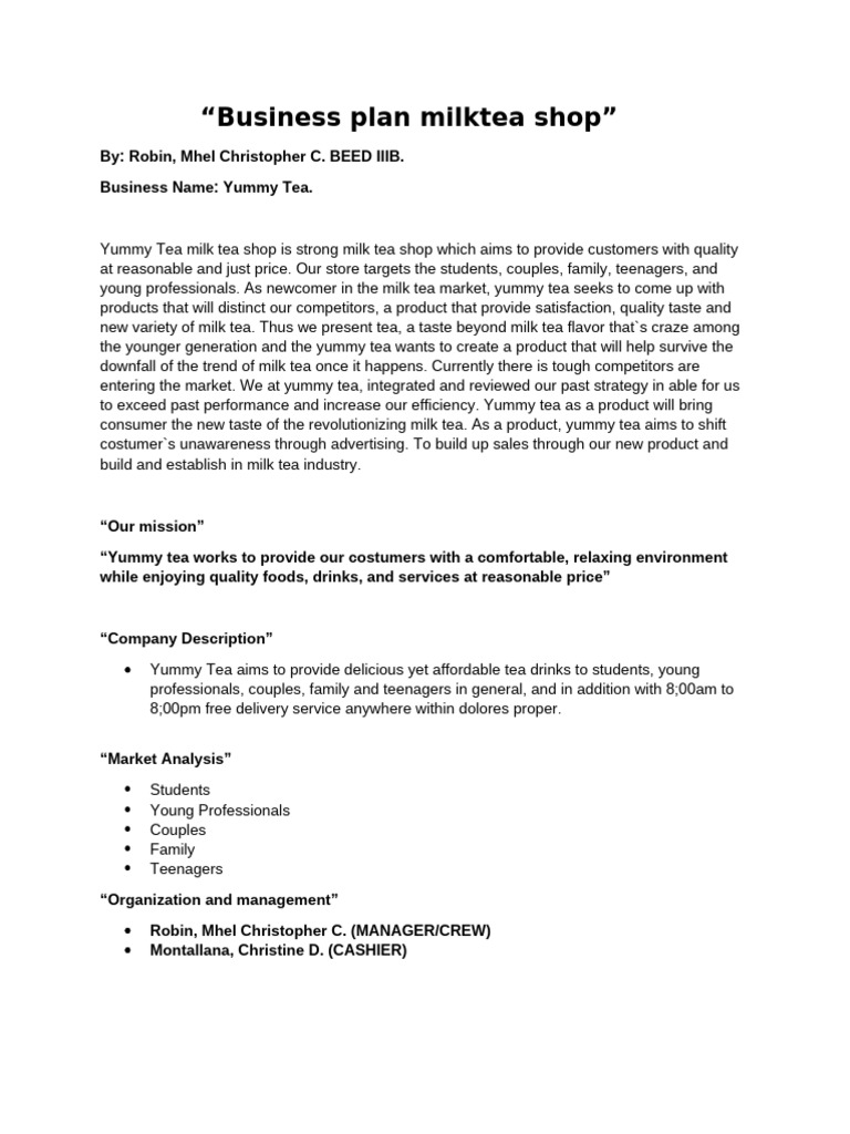 Business plan milktea shop | PDF