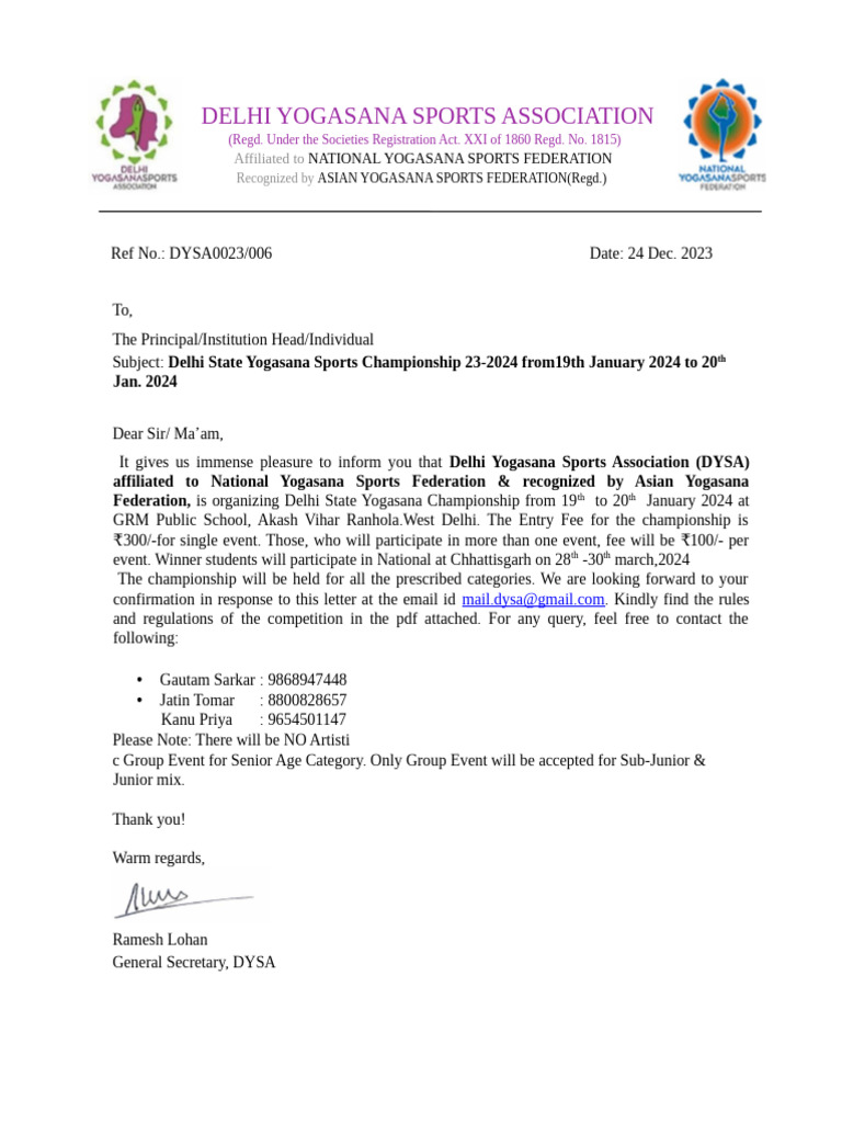 Delhi State Yogasana Championship 2024 | PDF