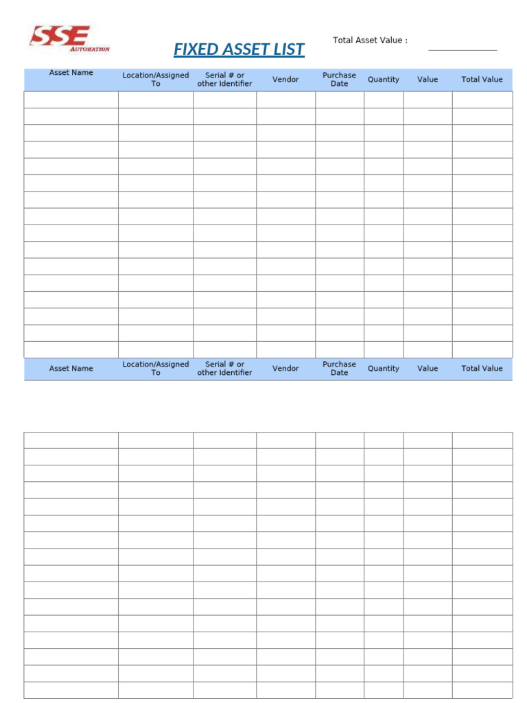 Fixed Asset List | PDF