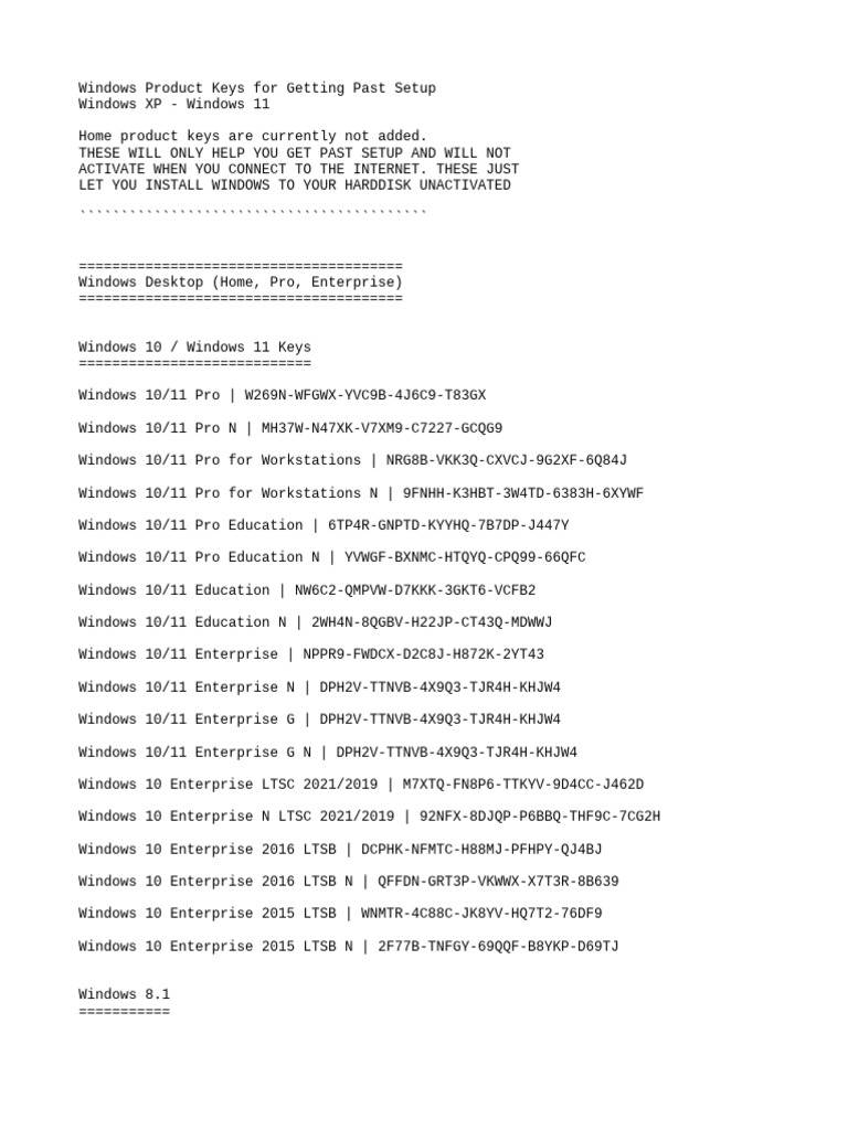 Windows Product Keys For Pass The Setup (Windows Produktové Kľúce Na ...