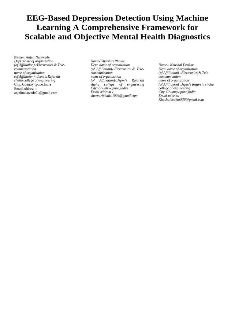 EEG-Based Framework for Depression Detection | PDF | Electroencephalography | Machine Learning