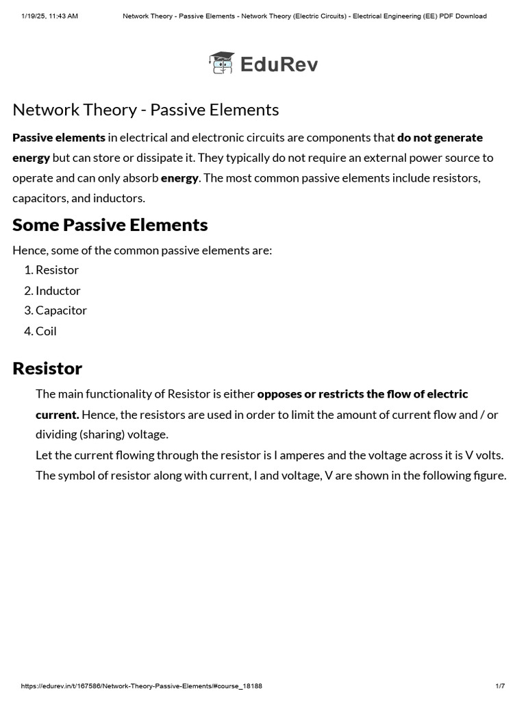 Network Theory - Passive Elements - Network Theory (Electric Circuits) - Electrical Engineering ...