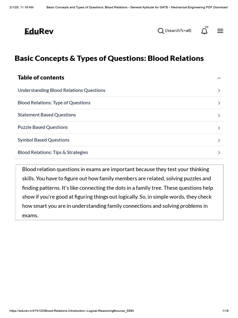 Blood Relations | PDF | Concept | Question