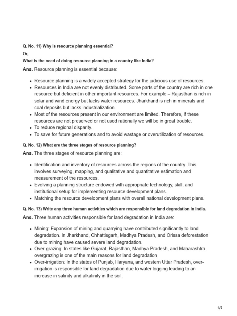 Resources and Development Class 10 Important Questions and Answers ...
