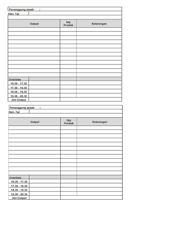 Form Laporan Harian Produksi | PDF