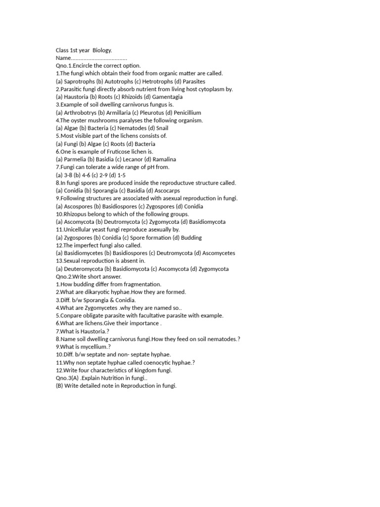 Class 1st Year - Chap.8.1st Half Pending Test | PDF