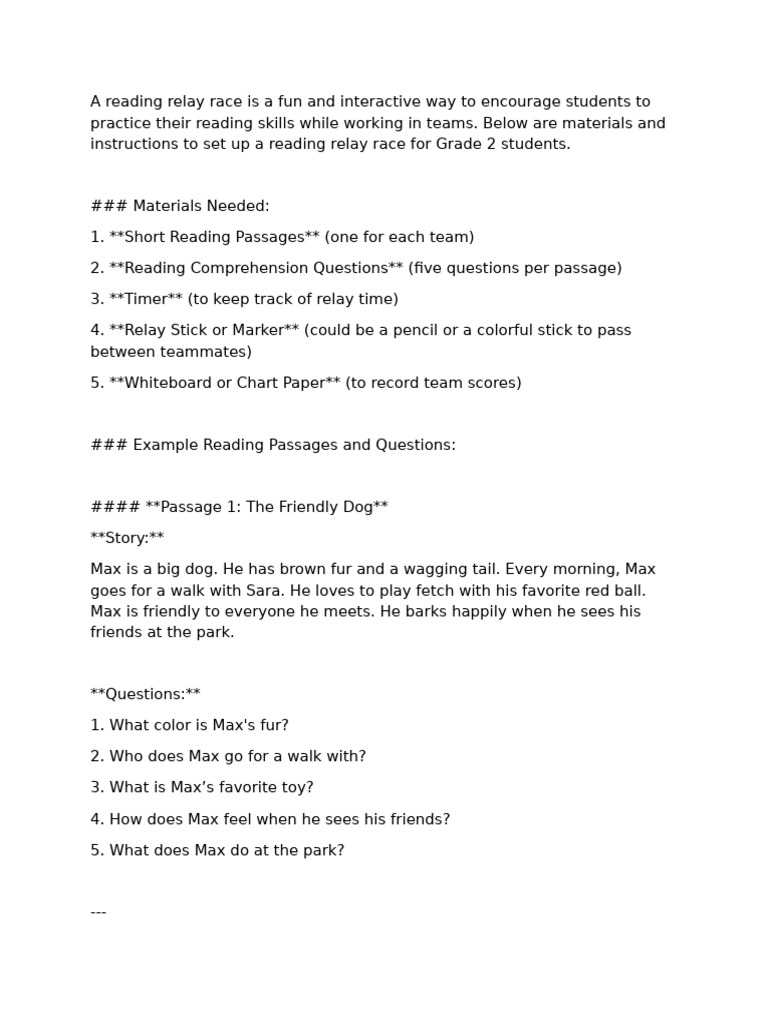 A reading relay race is a fun and interactive way to encourage students ...