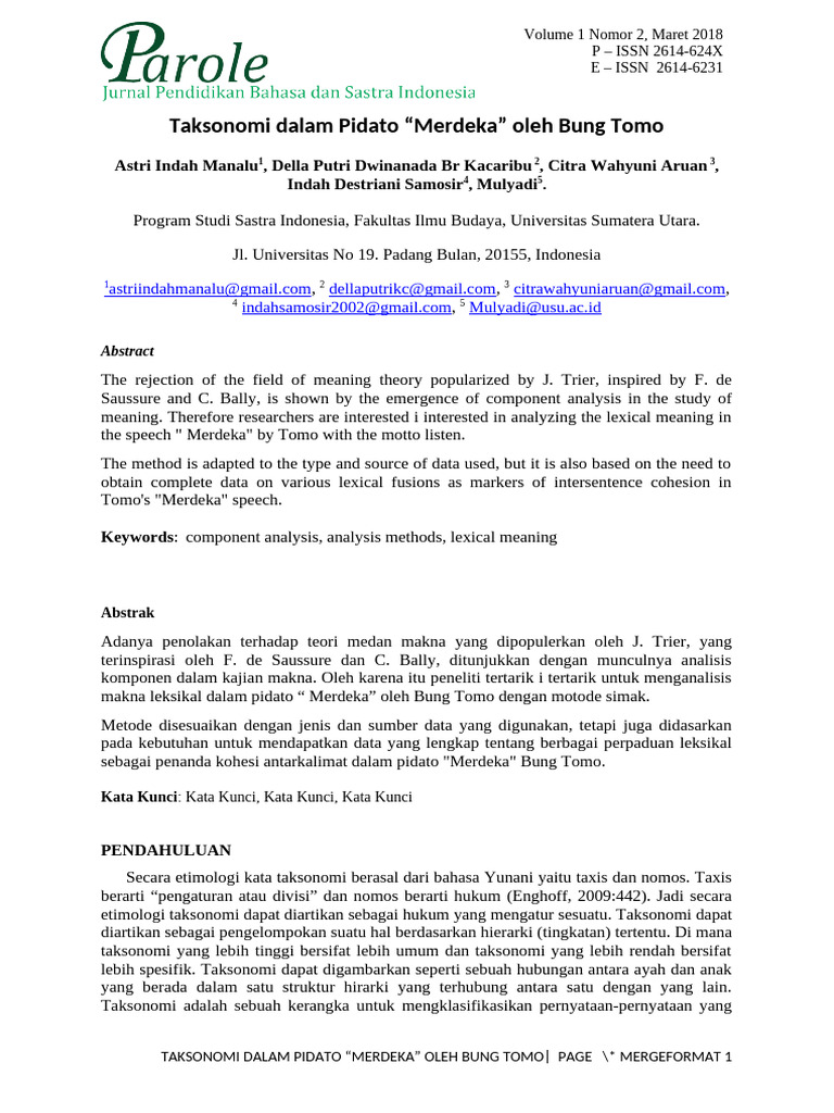 Taksonomi Leksikal Pidato Bung Tomo | PDF