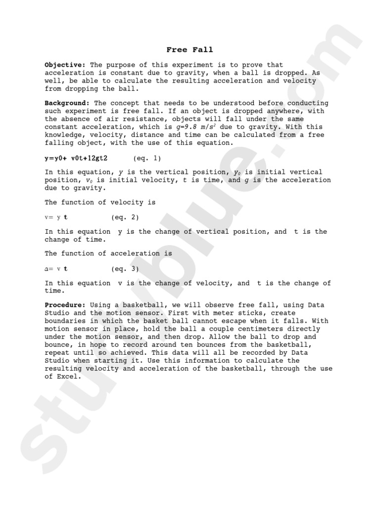 Free Fall Lab | PDF | Errors And Residuals | Velocity