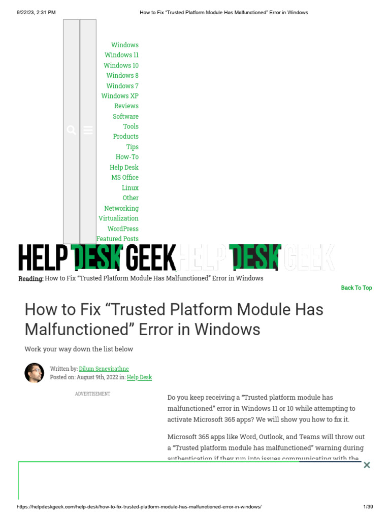 How To Fix "Trusted Platform Module Has Malfunctioned" Error in Windows ...