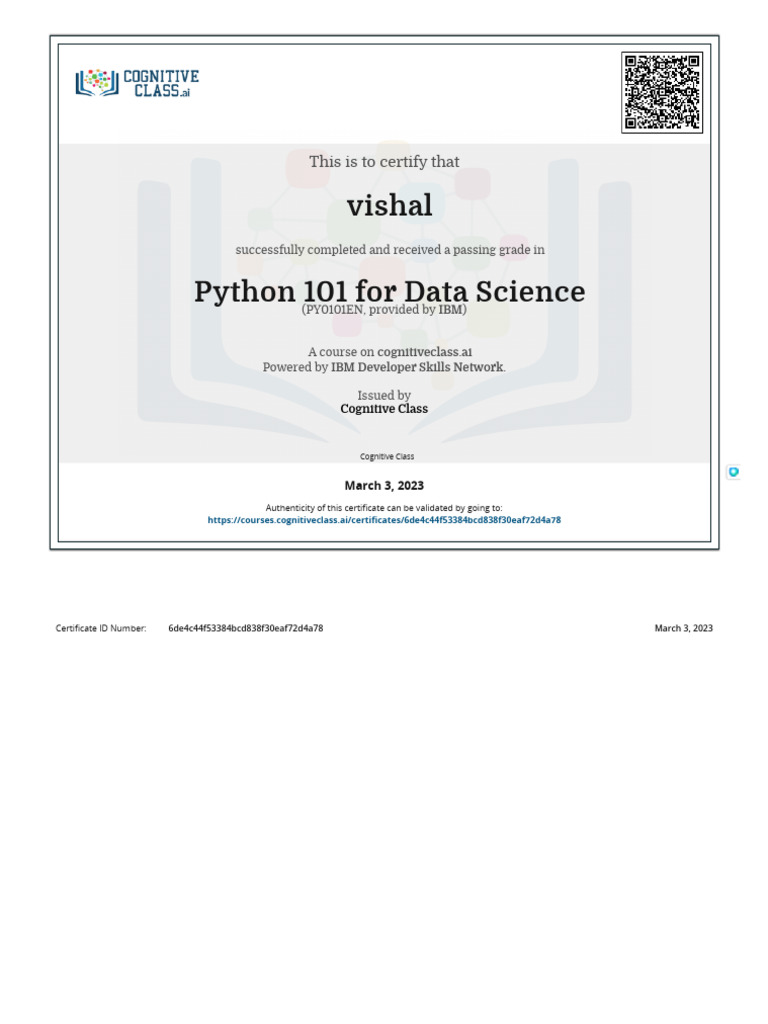 IBM PY0101EN Certificate - Cognitive Class | PDF