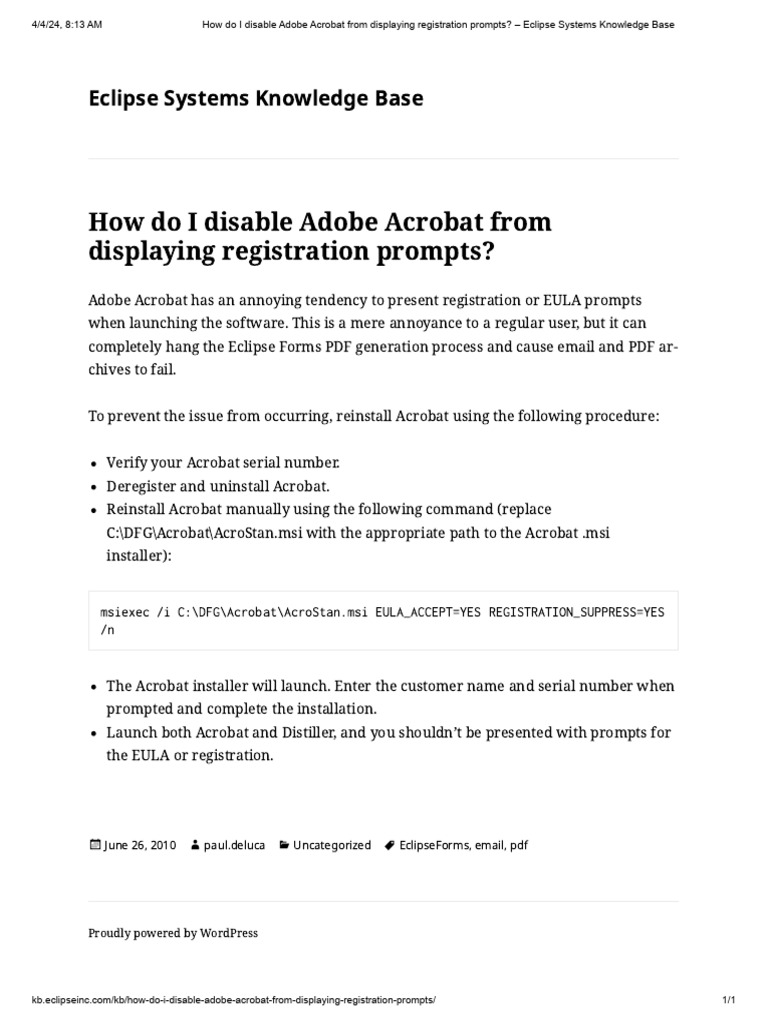 How Do I Disable Adobe Acrobat From Displaying Registration Prompts - Eclipse Systems Knowledge ...