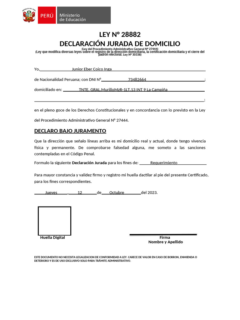 Declaracion Jurada Domiciliaria | PDF