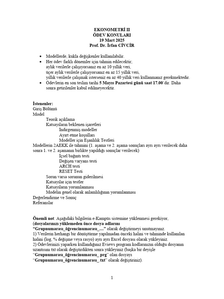 2025 Econ2 Odev Konuları | PDF