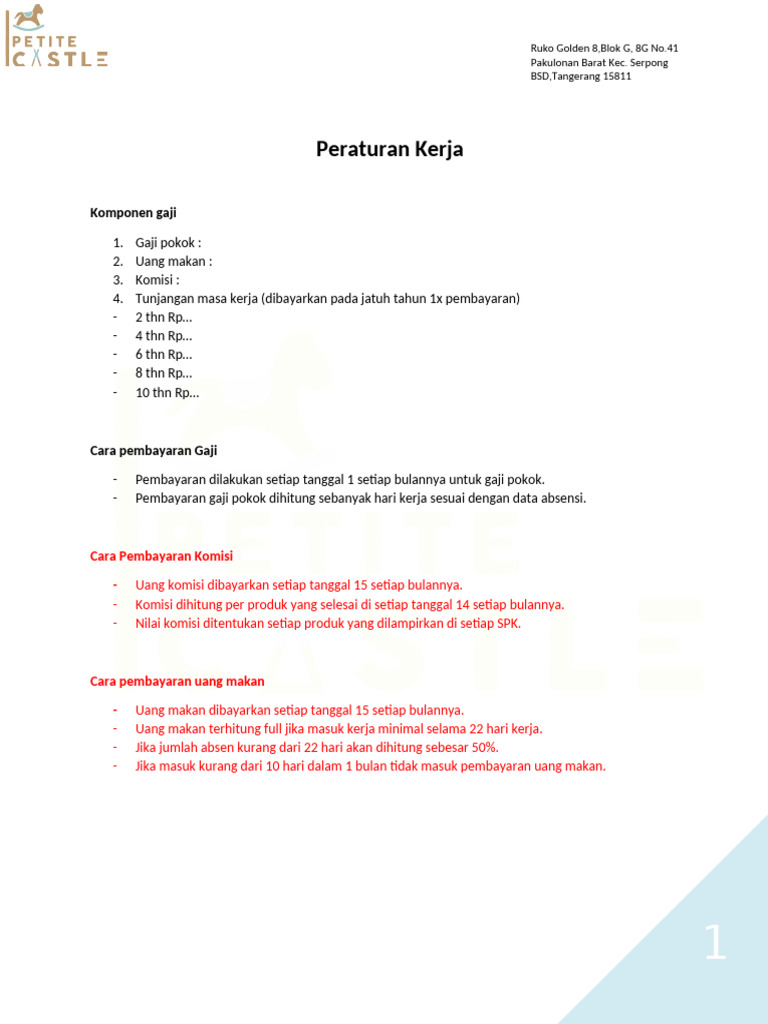Peraturan Kerja PC 1 | PDF