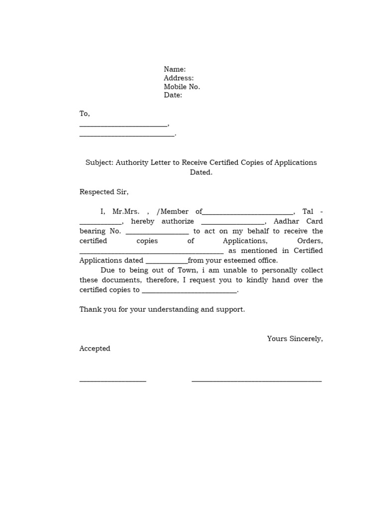 Authority Letter for Document Collection | PDF