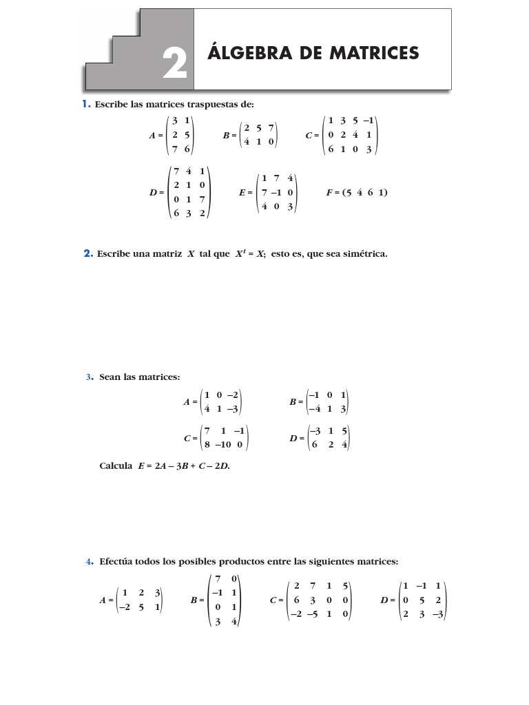 Ejercicios de Matrices y Operaciones | PDF | Matriz (Matemáticas) | Álgebra