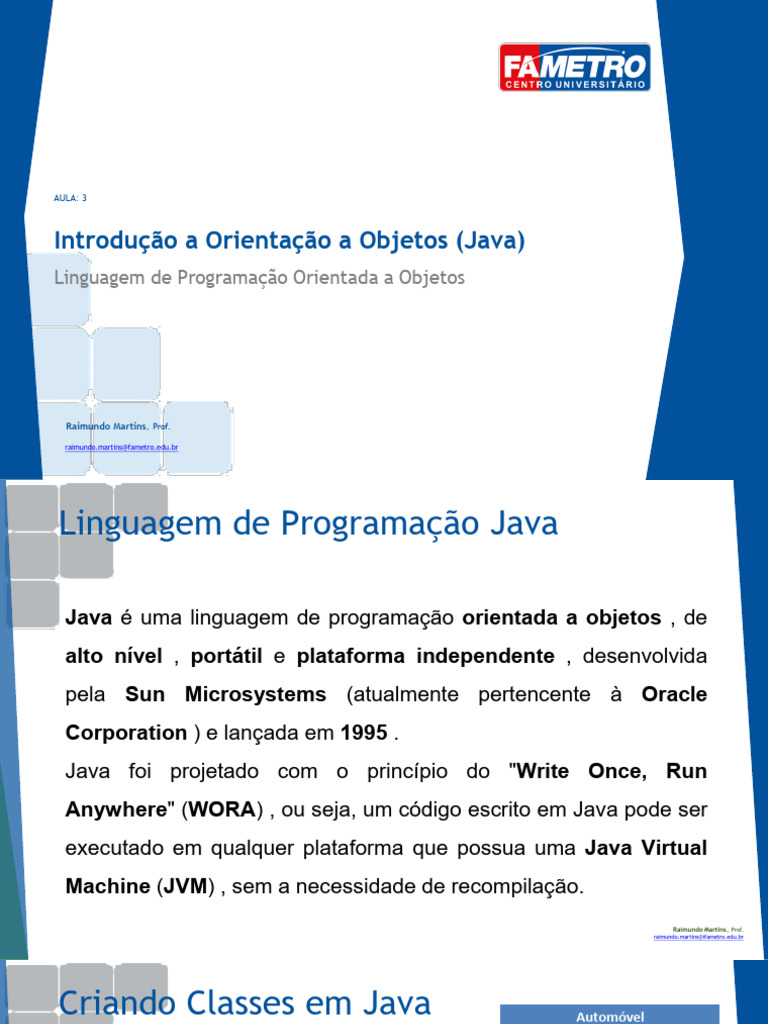 Aula 03 Introducao a POO Java E Atividade | PDF | Java (linguagem de ...
