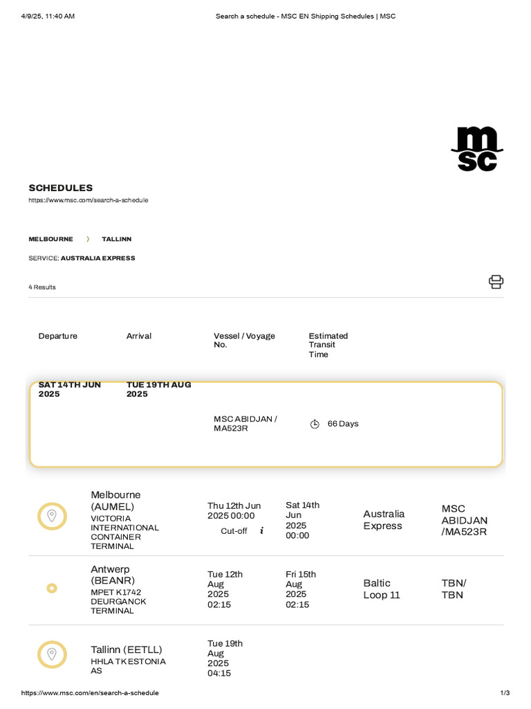 Search A Schedule - MSC EN Shipping Schedules - MSC | PDF | Merchant Navy | Shipping