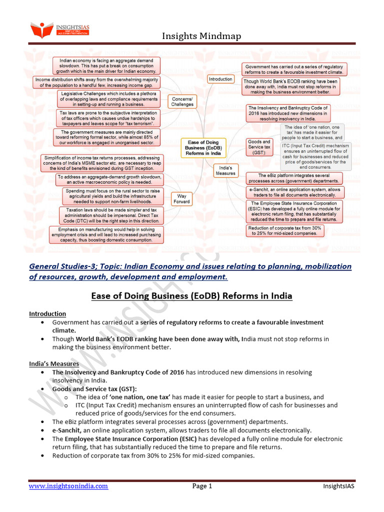 Ease of Doing Business EoDB Reforms in India | PDF | Taxes | Economy Of India