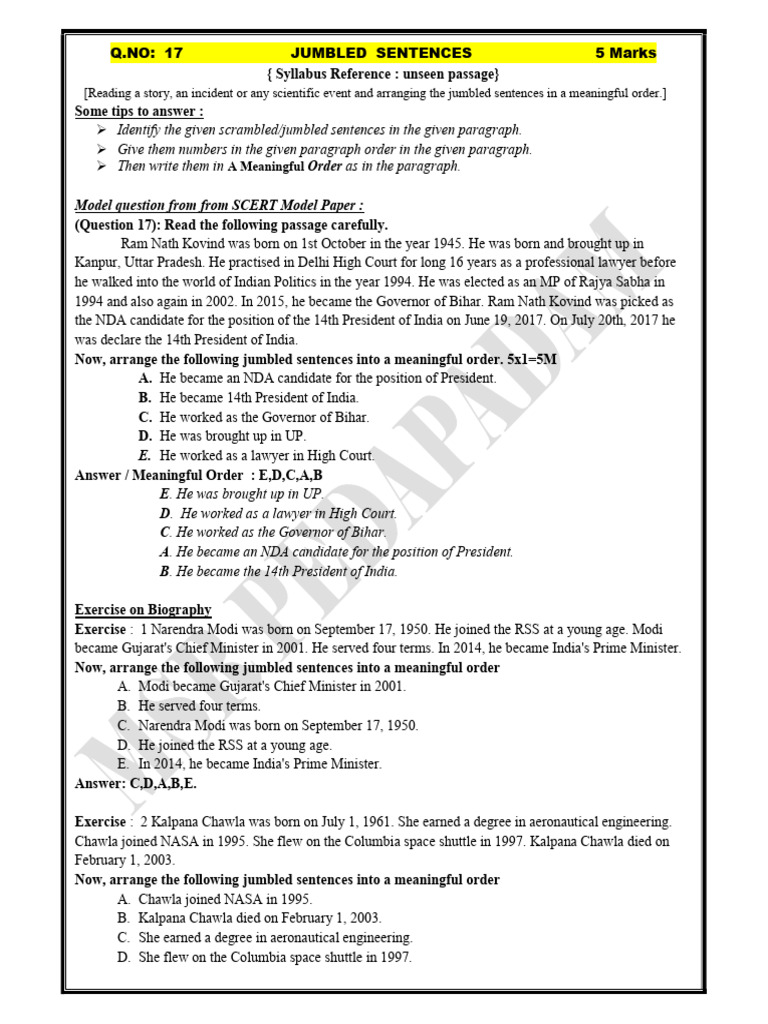 Chaduvu 10 ENG Grammar Q17 Jumbled Sentences | PDF | Characters In Romeo And Juliet | Elementary ...