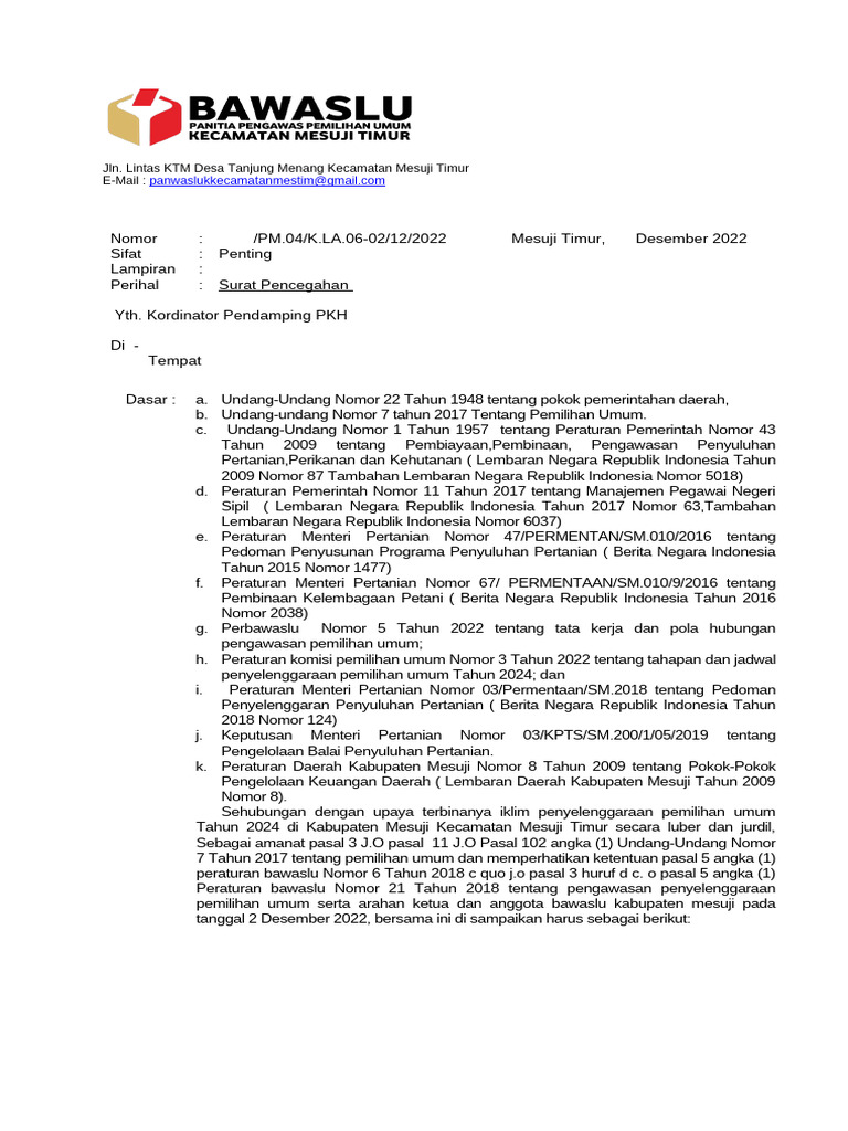 Surat Pencegahan PKH | PDF