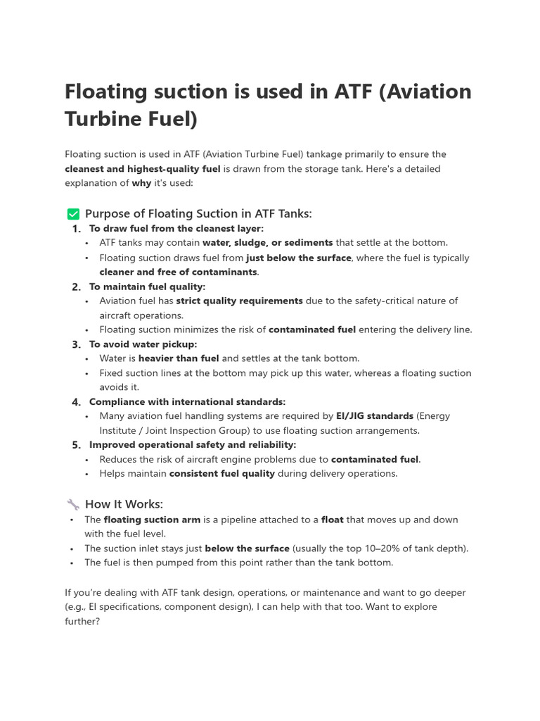 Floating Suction Is Used in ATF (Aviation Turbine Fuel) | PDF | Pump
