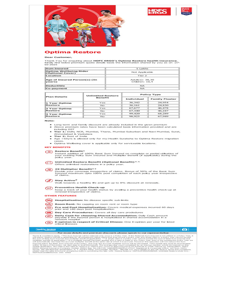 Quotation For Optima Restore-21 | PDF | Insurance | Financial Services