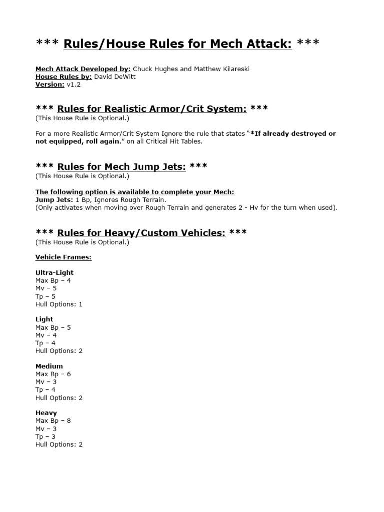 Armor Grid - Mech Attack House Rules v1.2 | PDF | Takeoff | Aircraft