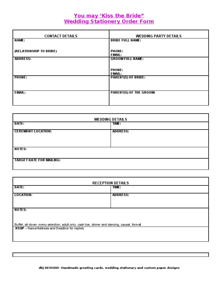Wedding Stationery Order Form | PDF