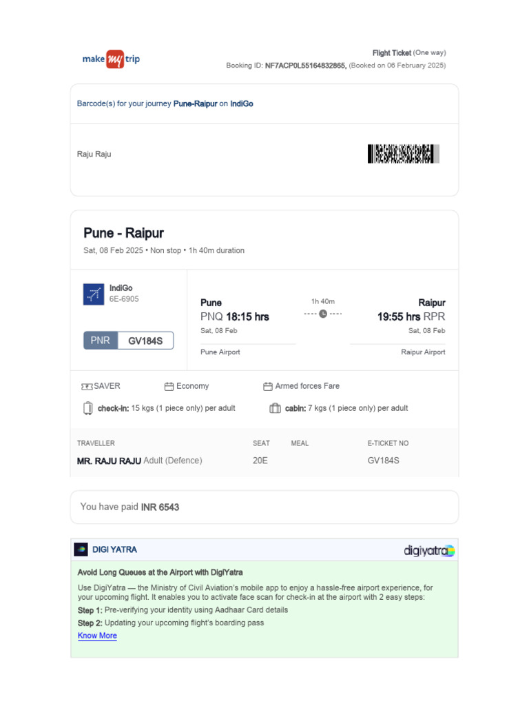 NF7ACP0L55164832865 ETicket | PDF | Identity Document | Transport