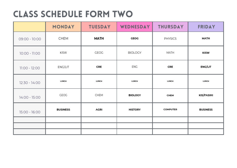 Colorful Clean Rainbow Timetable Class Schedule | PDF