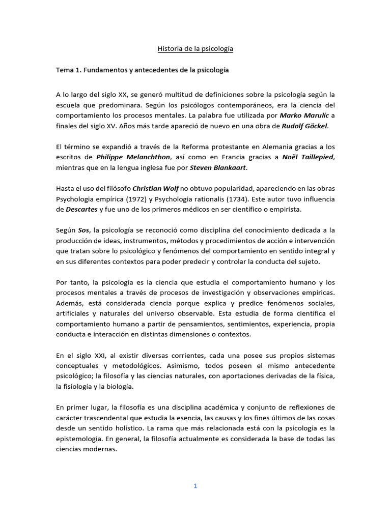 Tema 1 y 2 Historia Psico | PDF | Sicología | Psicología experimental