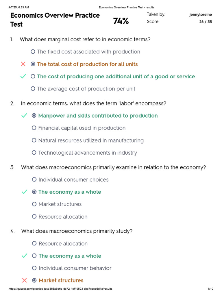 Economics Overview Practice Test Chap 1 - Results | PDF | Economics ...
