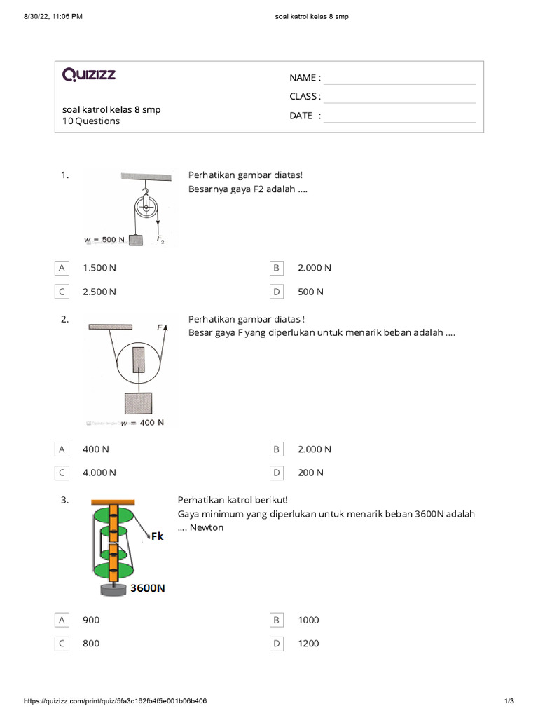 Soal Katrol Kelas 8 SMP | PDF