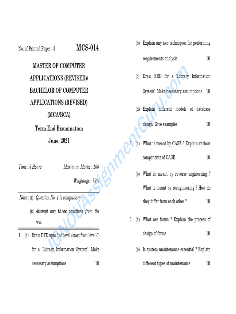 MCS-014 Question Paper - Merged | PDF | Systems Engineering | Data ...
