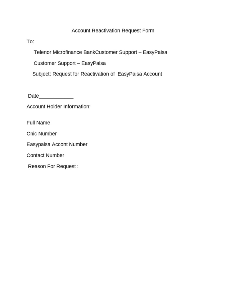 Account Reactivation Request Form | PDF