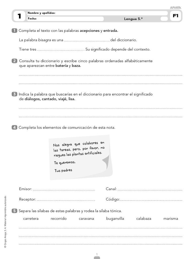 Repaso de Lengua 5.º Primaria | PDF | Lingüística