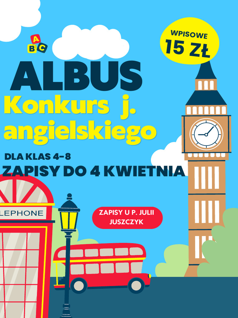 Colorful Illustrated English Course Poster | PDF