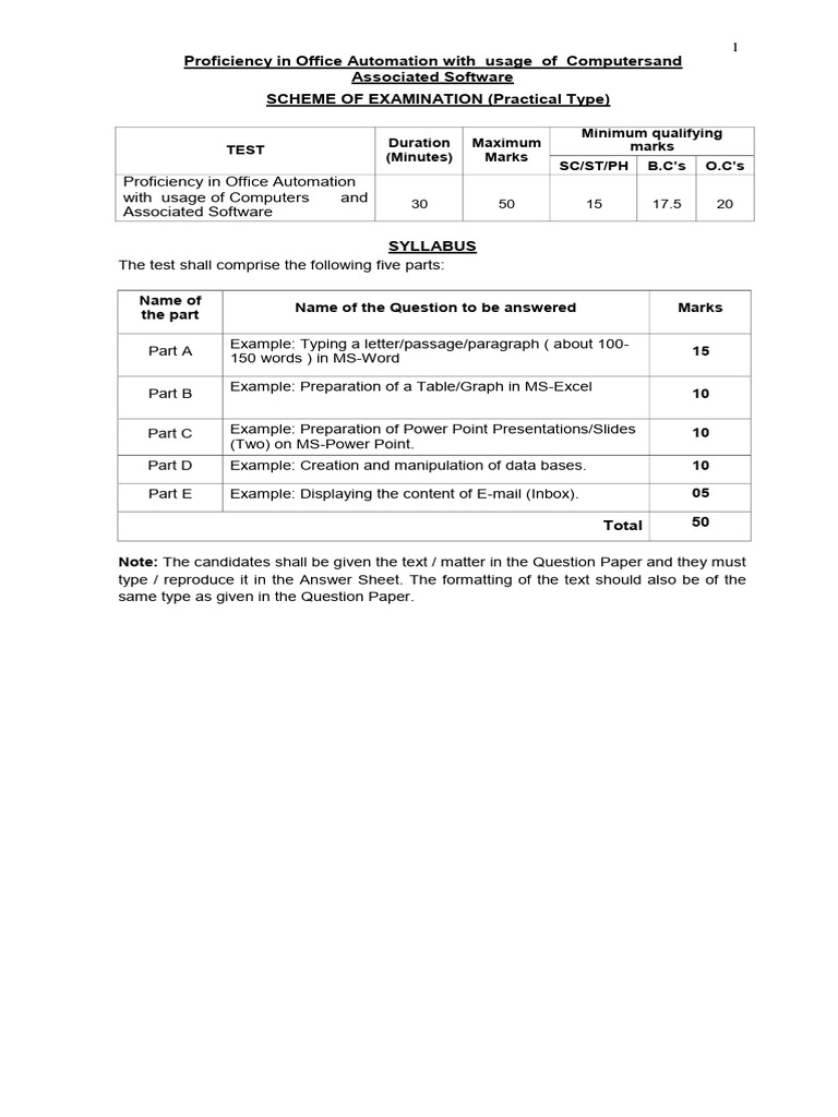 SCHEMESYLLABUS OF EXAMINATION (Practical Type) | PDF | Microsoft Excel ...