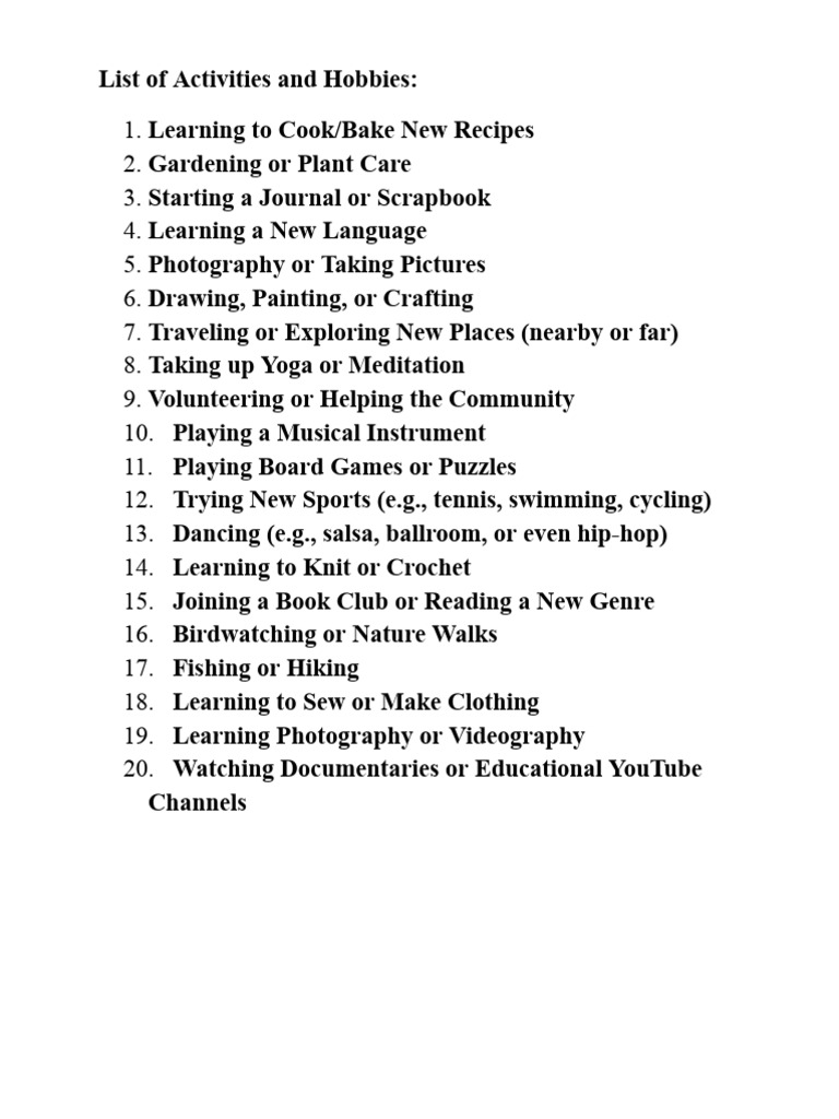 Activities and Hobbies List PDF | PDF