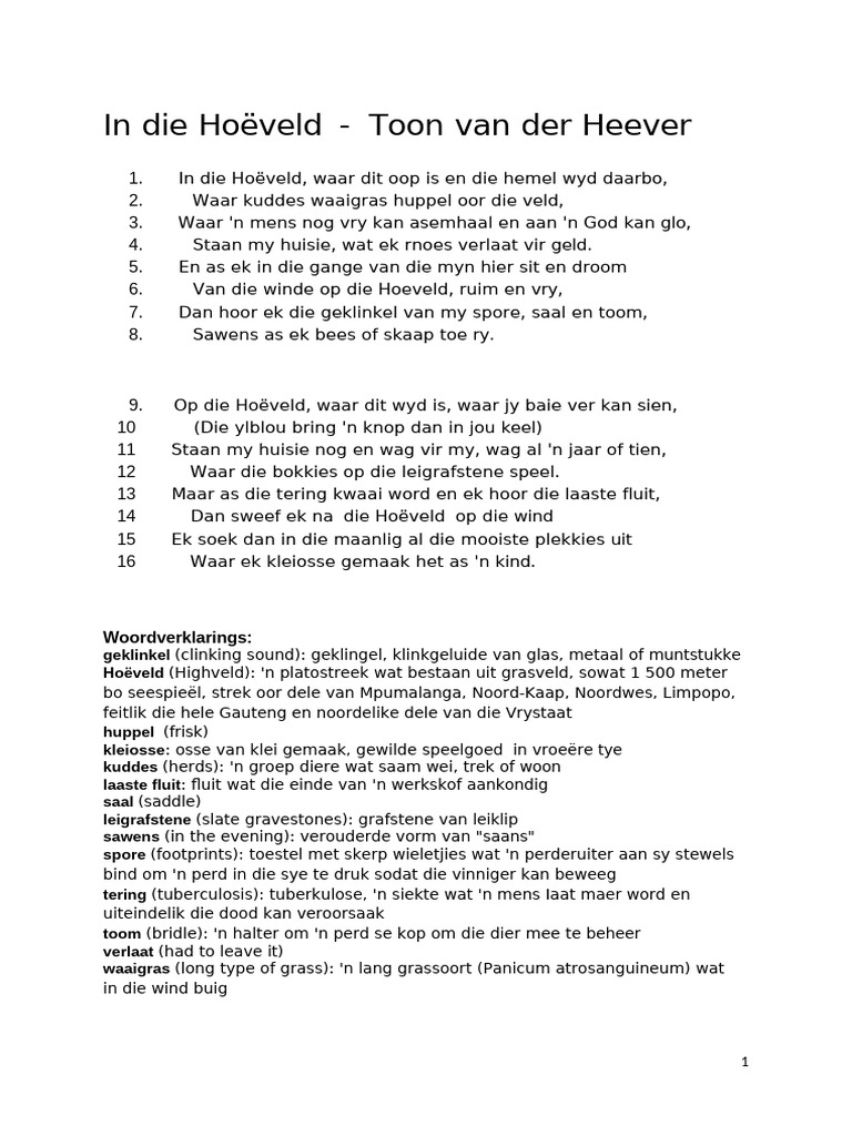 In Die Hoëveld - Gedig | PDF