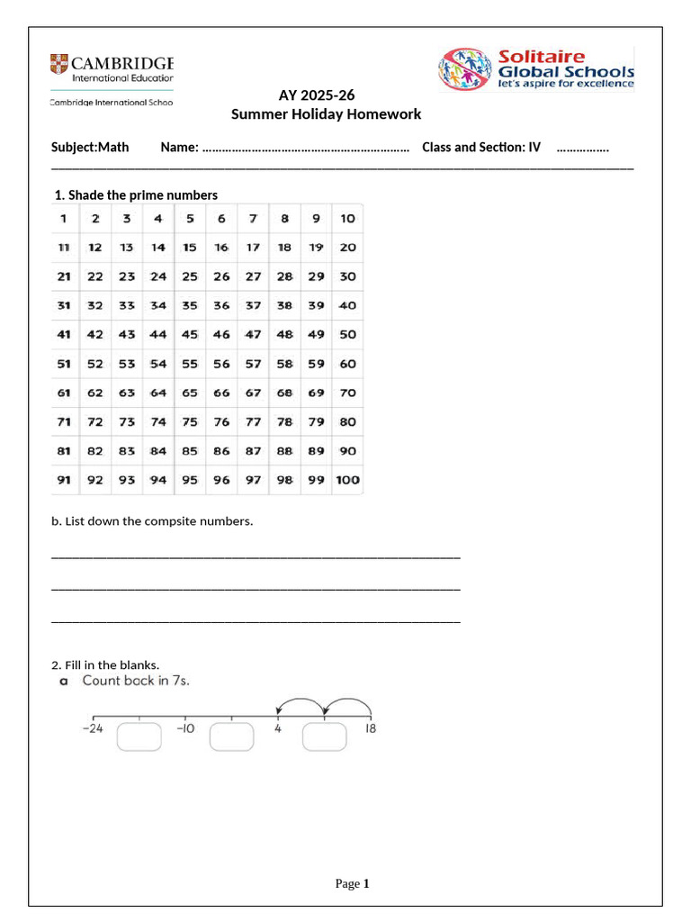 G4 Math Summer Holiday Homework | PDF