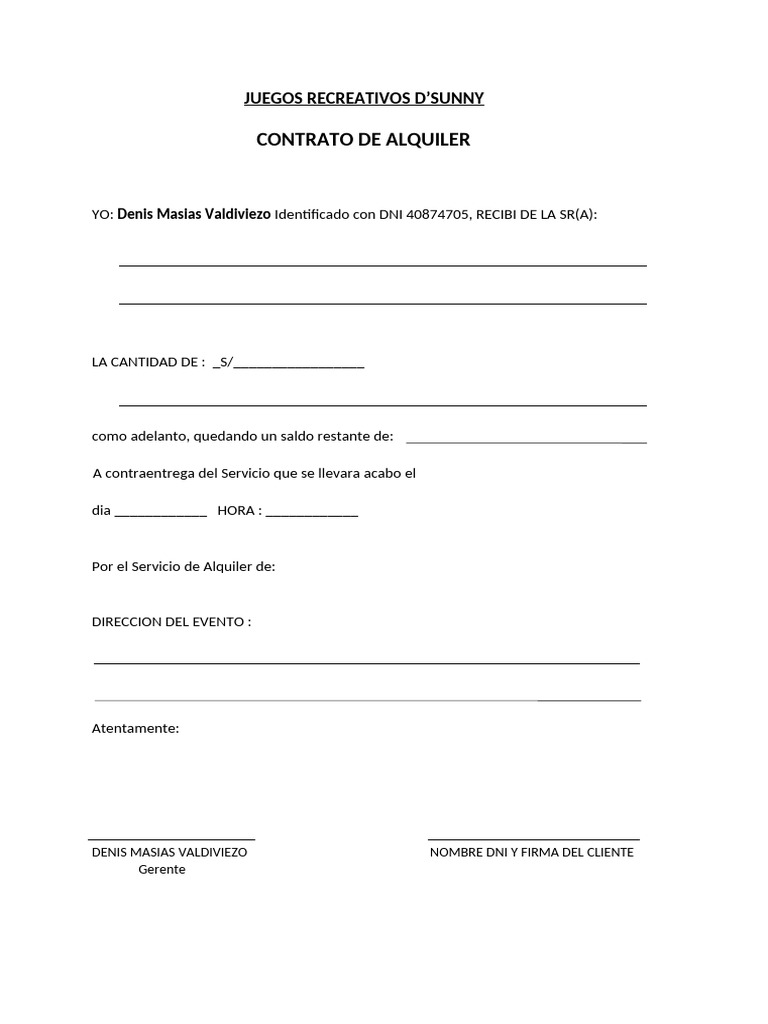 Modelo Contrato PDF en Blanco-Dennis | PDF