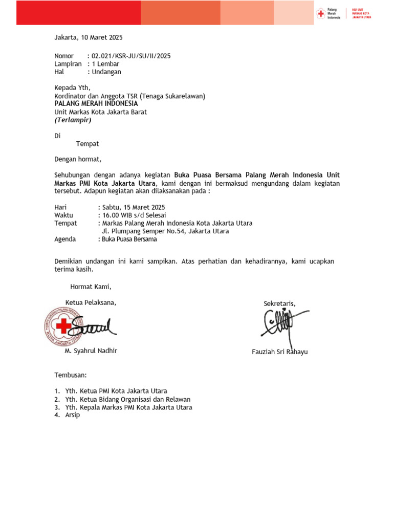 021 Surat Undangan TSR PMI JAKBAR | PDF